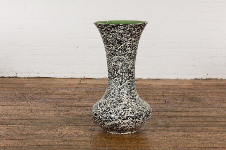 Tall Prem Collection Artisan Made Black and White Vase with Dripping ...