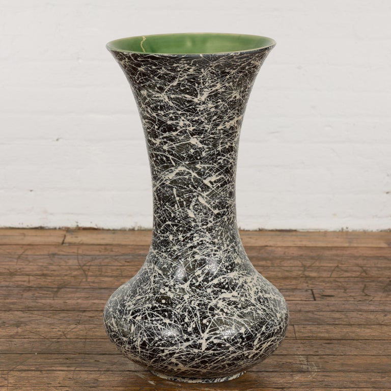Tall Prem Collection Artisan Made Black and White Vase with Dripping ...