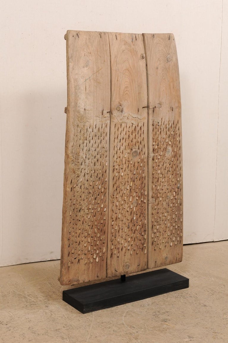 Tall Primitive-Style Turkish Carved Wood Threshing Board, Early 20th C ...