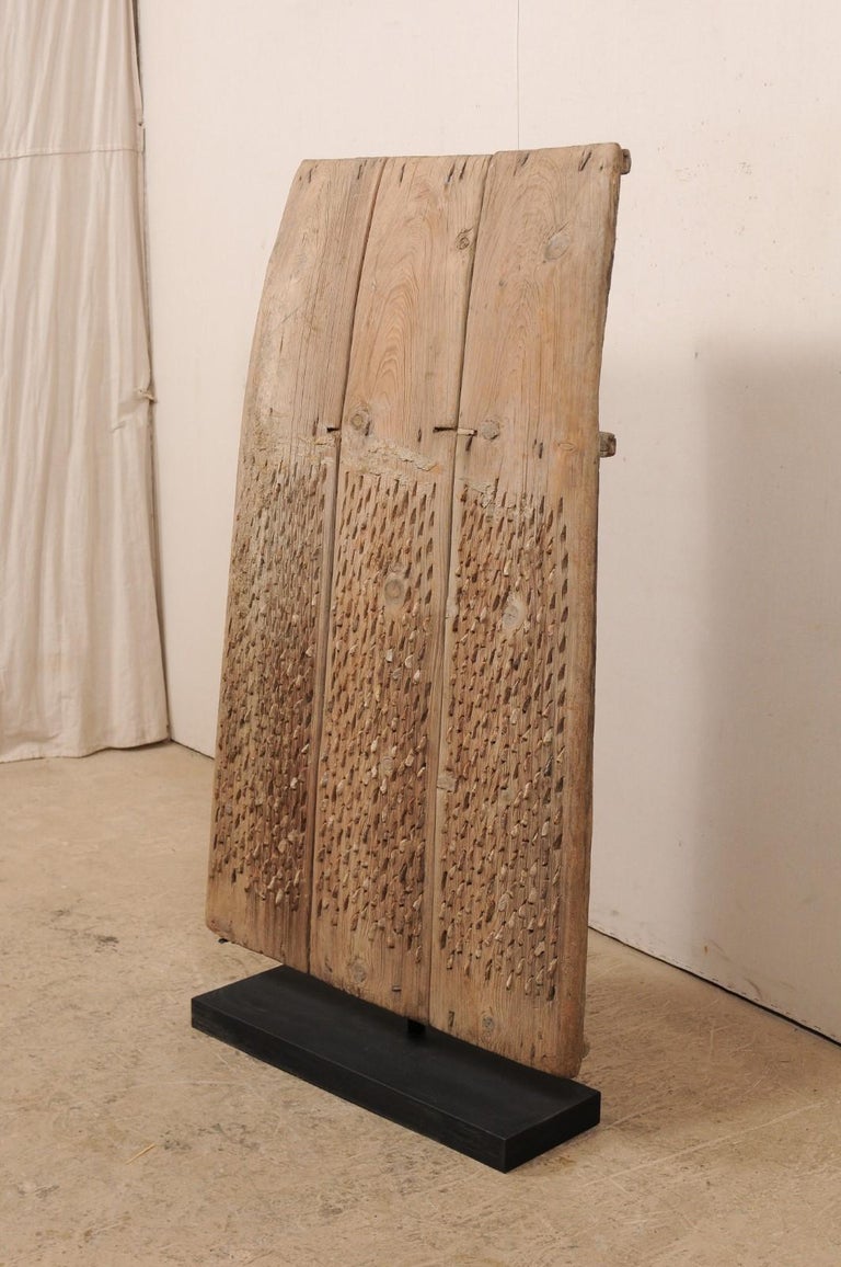 Tall Primitive-Style Turkish Carved Wood Threshing Board, Early 20th C ...
