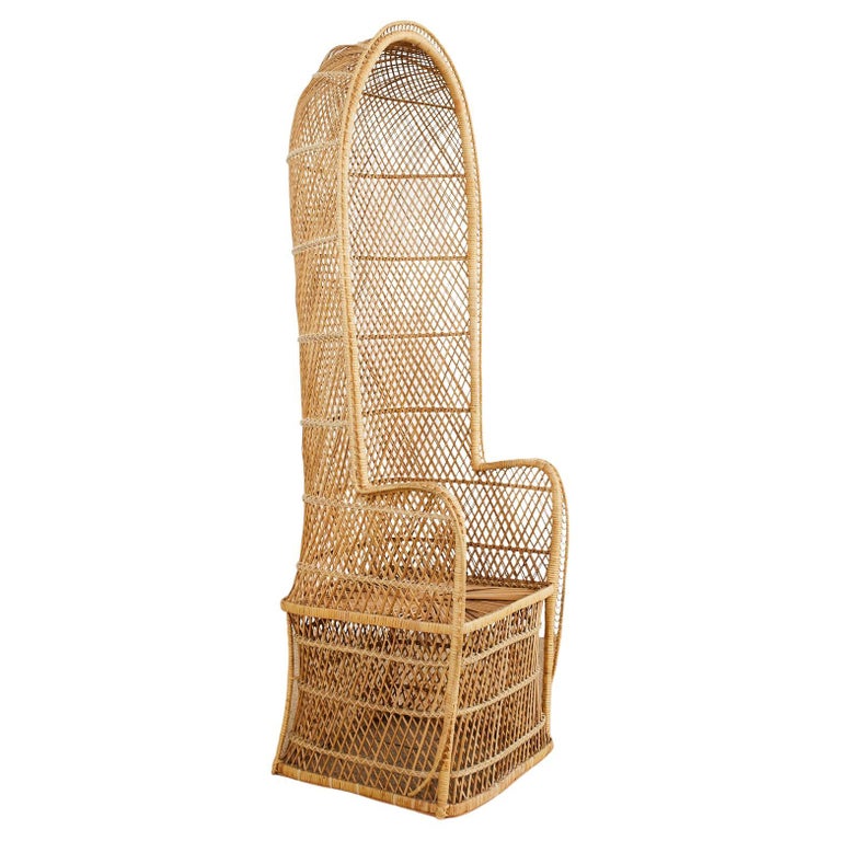 Tall Rattan Wicker Porters Style Peacock Chair For Sale at 1stDibs
