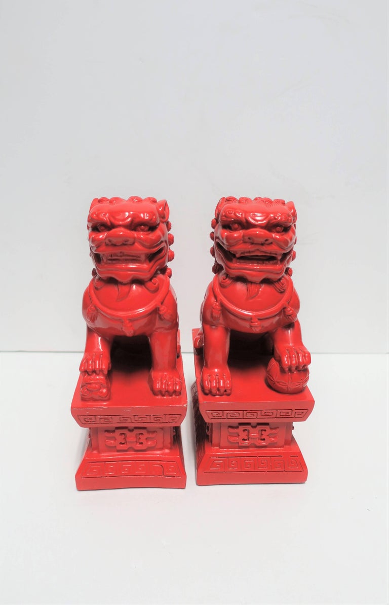 Pair of Red Foo Dogs or Lions Bookends or Decorative Objects at 1stDibs ...