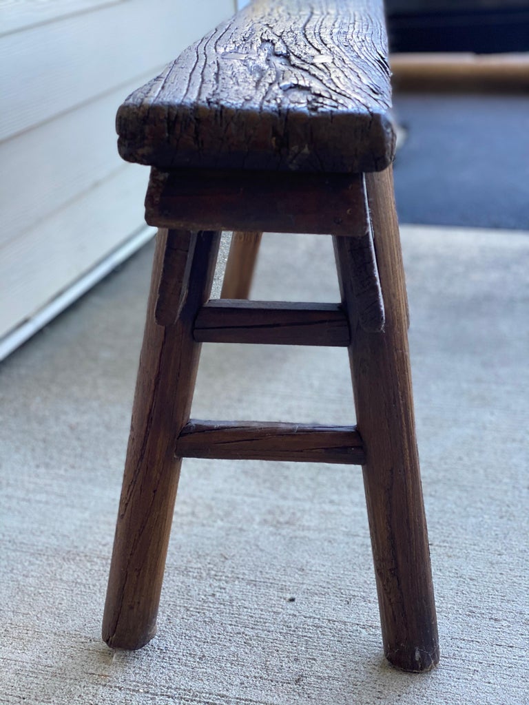 Tall Rustic Chinese Wood Bench For Sale at 1stDibs
