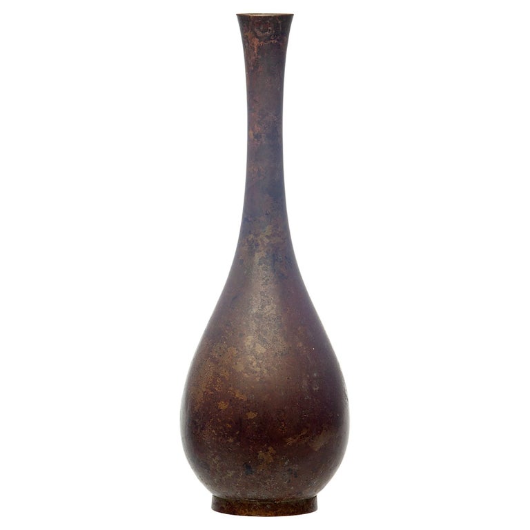 Tall and Slender Japanese Bud Vase with Smooth Mottled Bronze Finish at ...