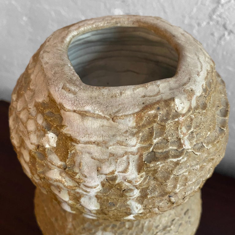 Tall Tan Brutalist Art Pottery Vase For Sale at 1stDibs