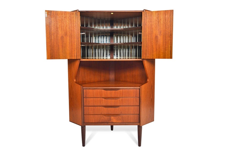 Tall Teak Corner Unit with Rosewood Bar For Sale at 1stDibs