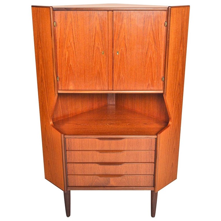 Tall Teak Corner Unit with Rosewood Bar For Sale at 1stDibs