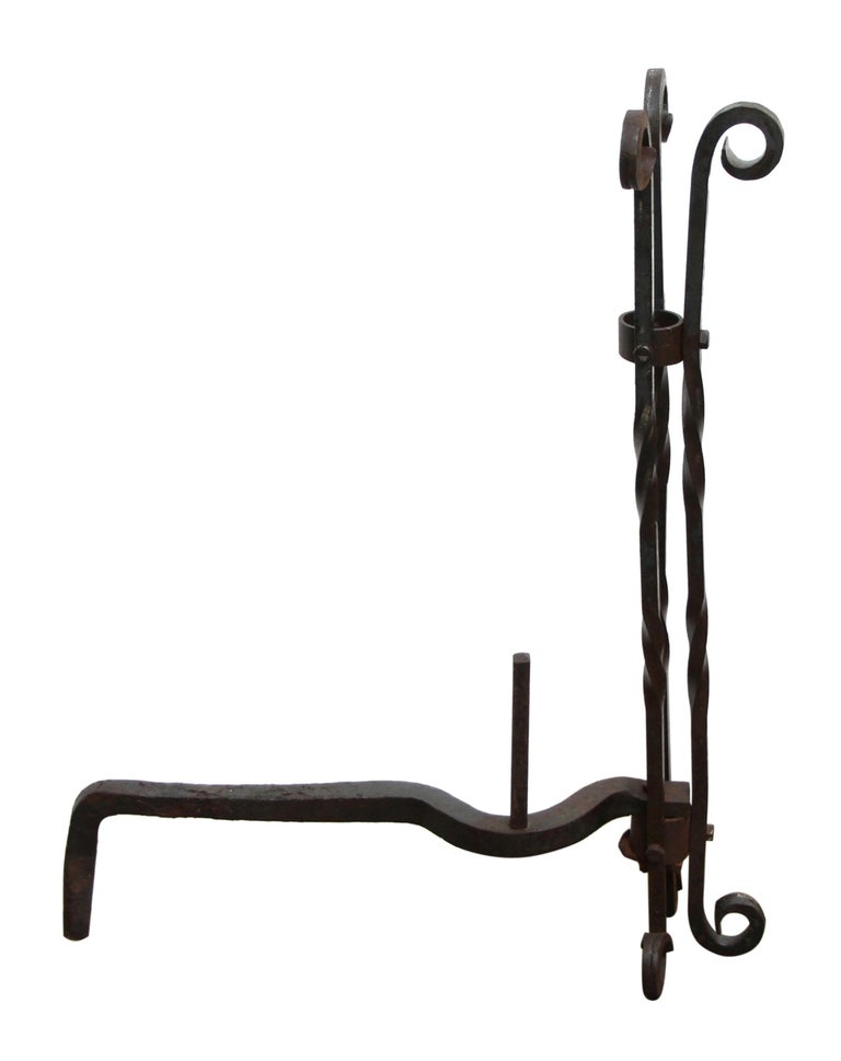 Tall Twisted Wrought Iron Andirons with Curled Top and Legs For Sale at ...