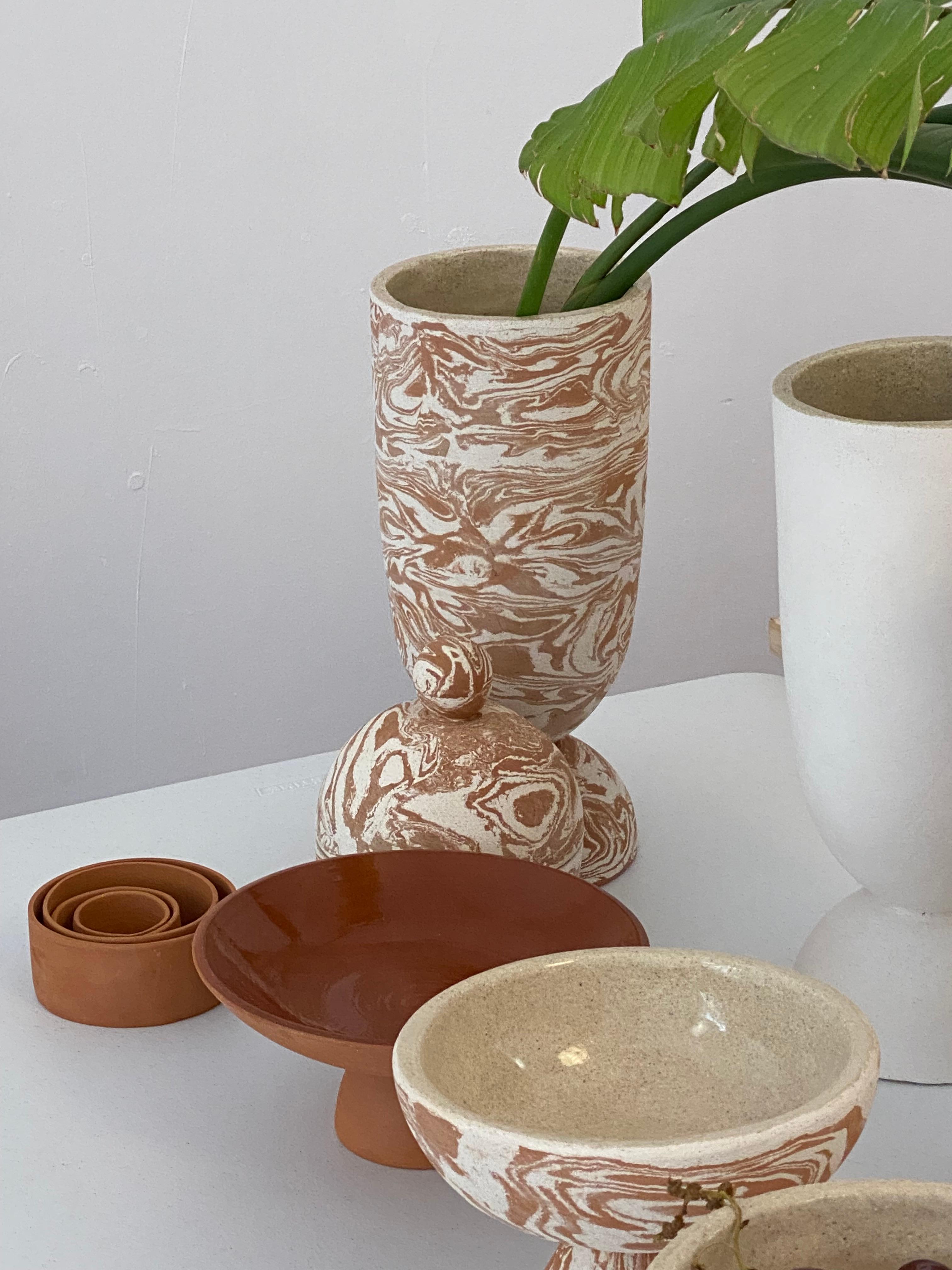 Tall Santa Vase made in Spain with Hand Marbled White and Terracotta ...