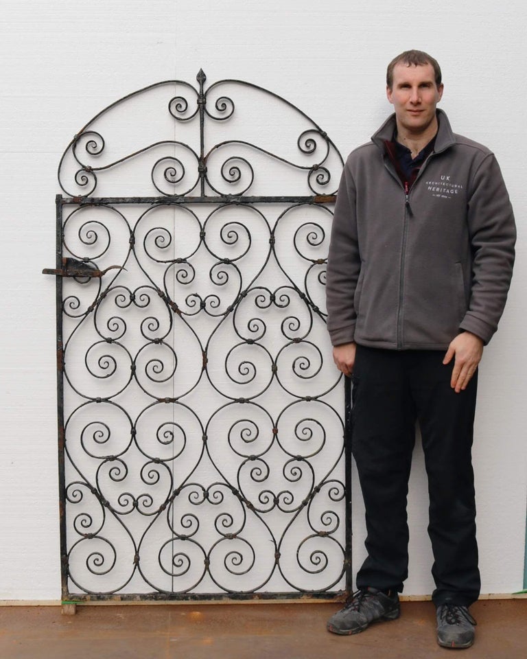 Tall Victorian Wrought Iron Scroll Pedestrian Gate For Sale at 1stDibs