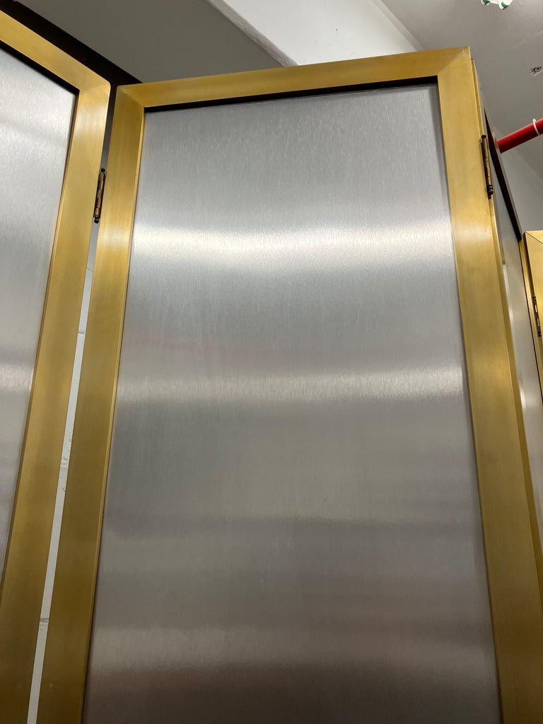 Tall Vintage Brass and Brushed Aluminum 6-Panel Screen For Sale at 1stDibs