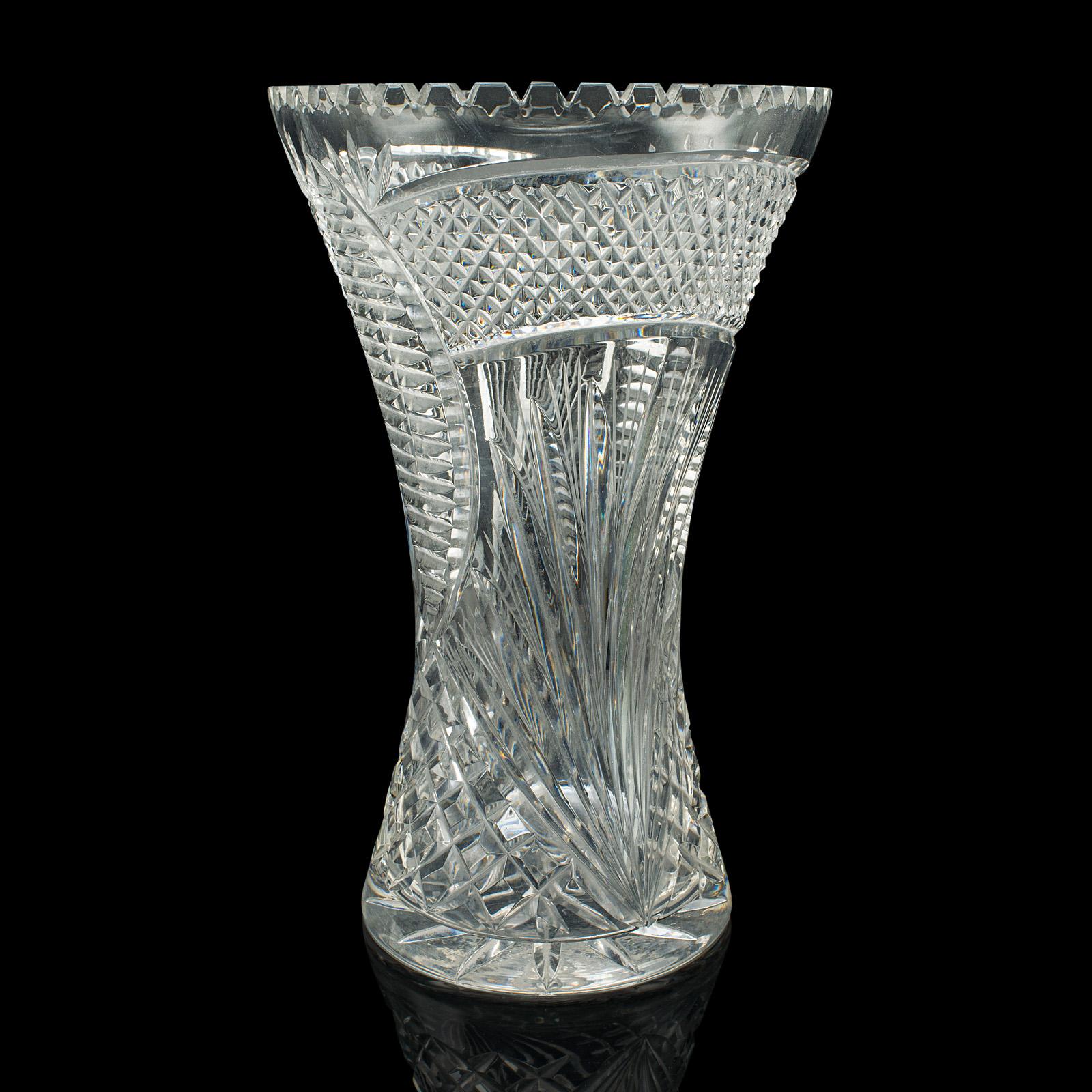 Tall Vintage Crystal Flower Vase, English, Cut Glass, Decorative, Mid ...