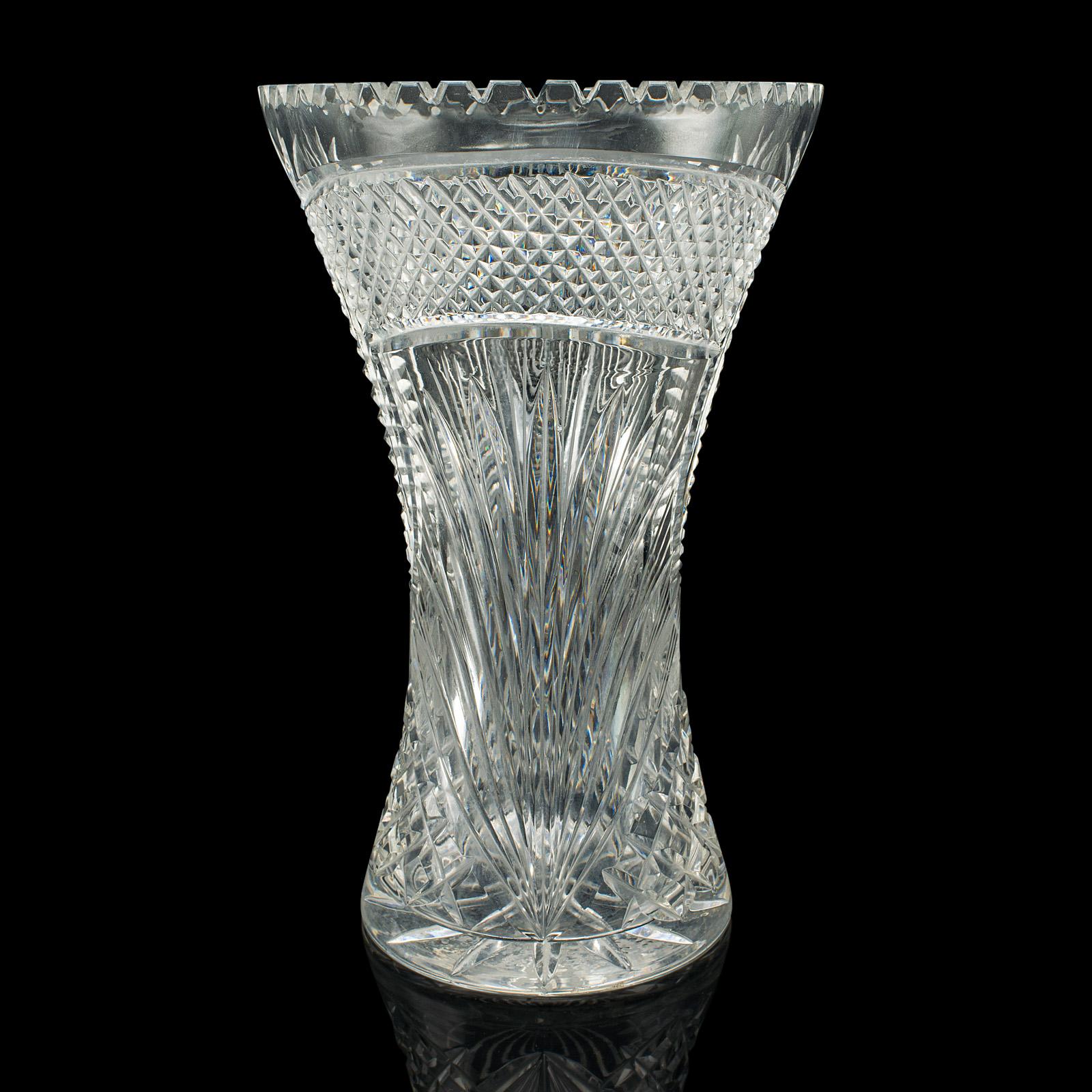 Tall Vintage Crystal Flower Vase, English, Cut Glass, Decorative, Mid ...