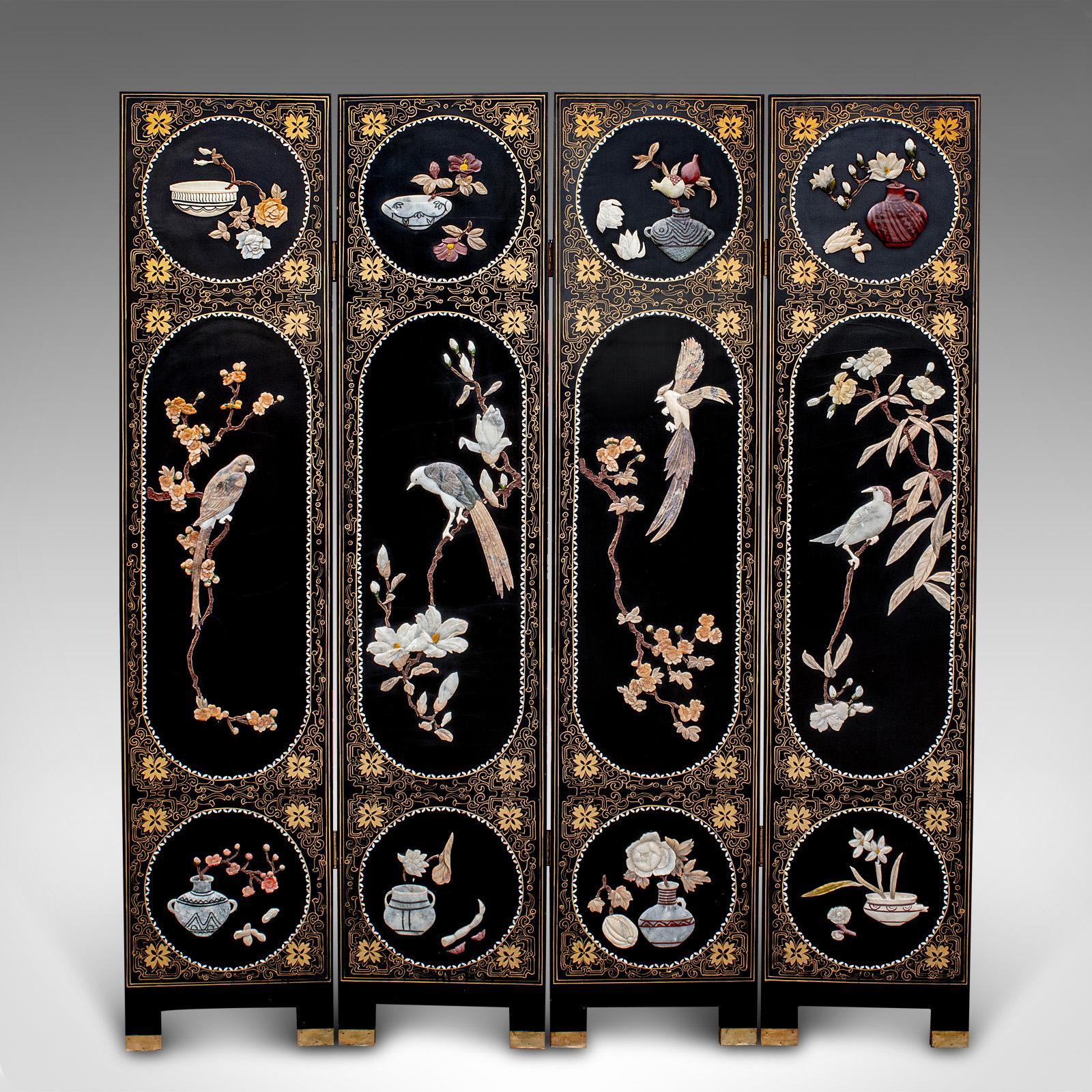 Tall Vintage Privacy Screen, Japanese, Lacquer, Room Divider, Art Deco ...