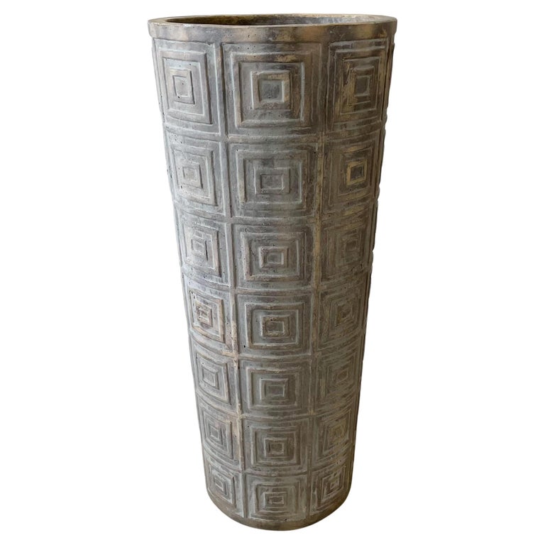 Tall Vintage Terracotta Greek Key Outdoor Planter For Sale at 1stDibs