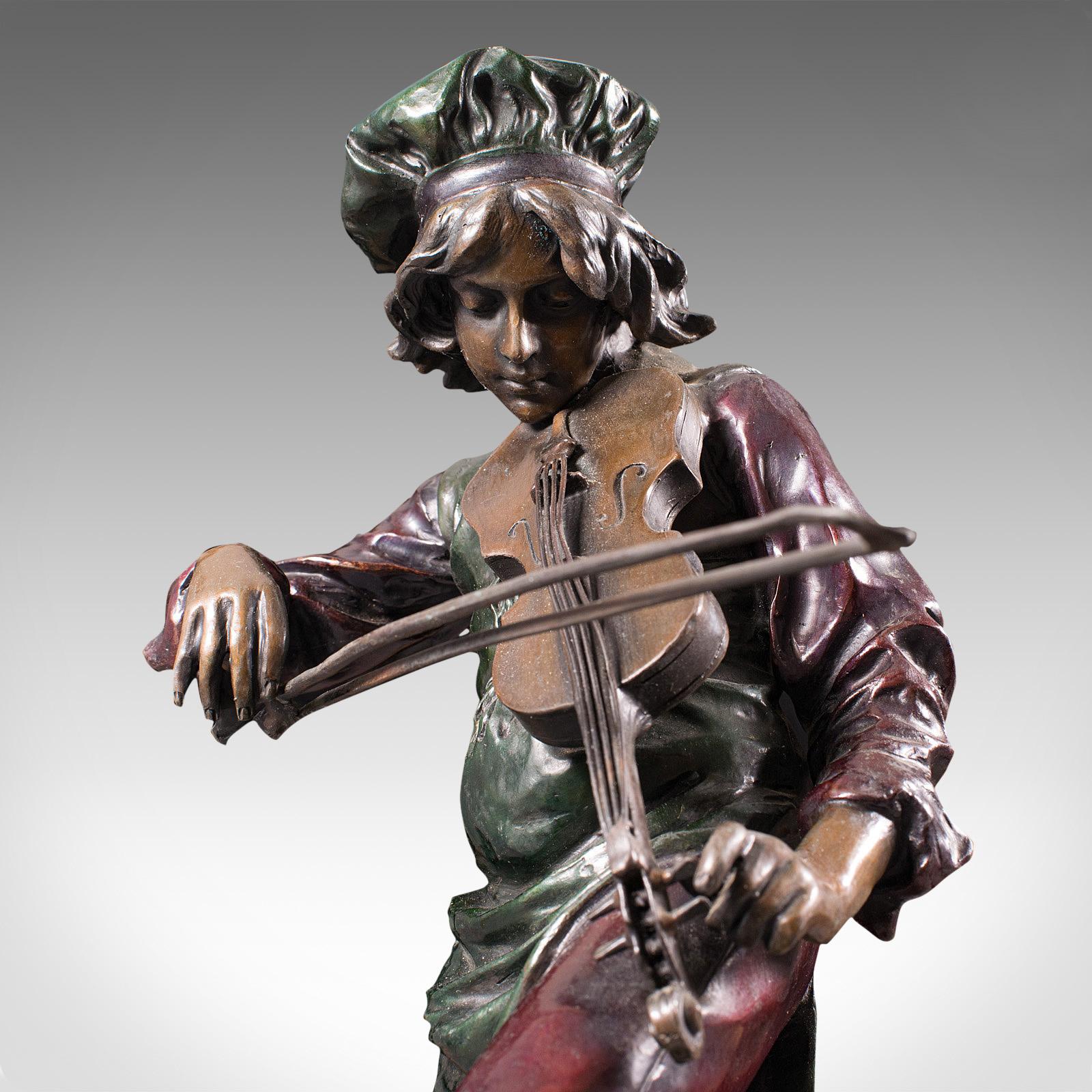 Tall Vintage Violinist Statue, Continental, Bronze, Male Figure, After ...