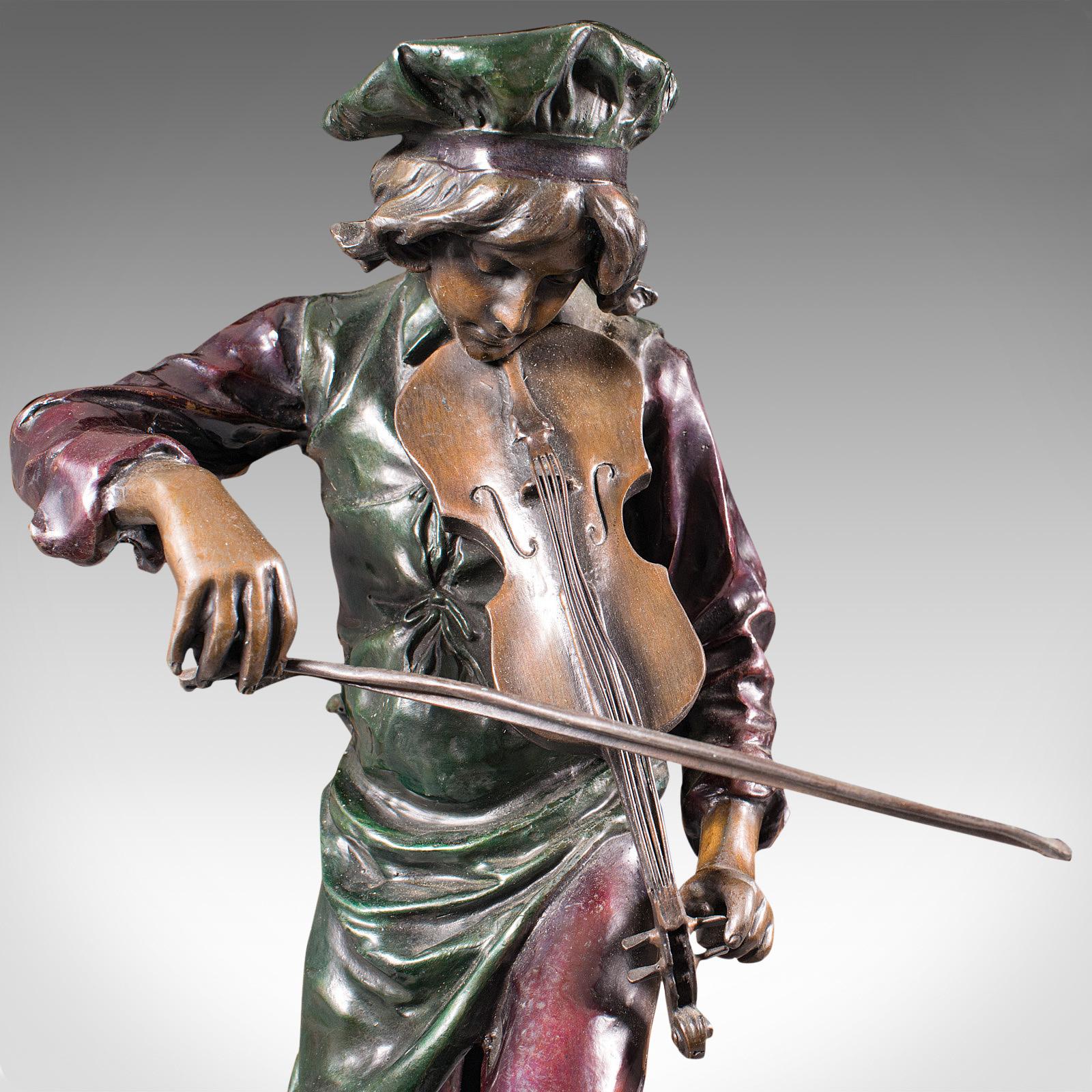 Tall Vintage Violinist Statue, Continental, Bronze, Male Figure, After ...