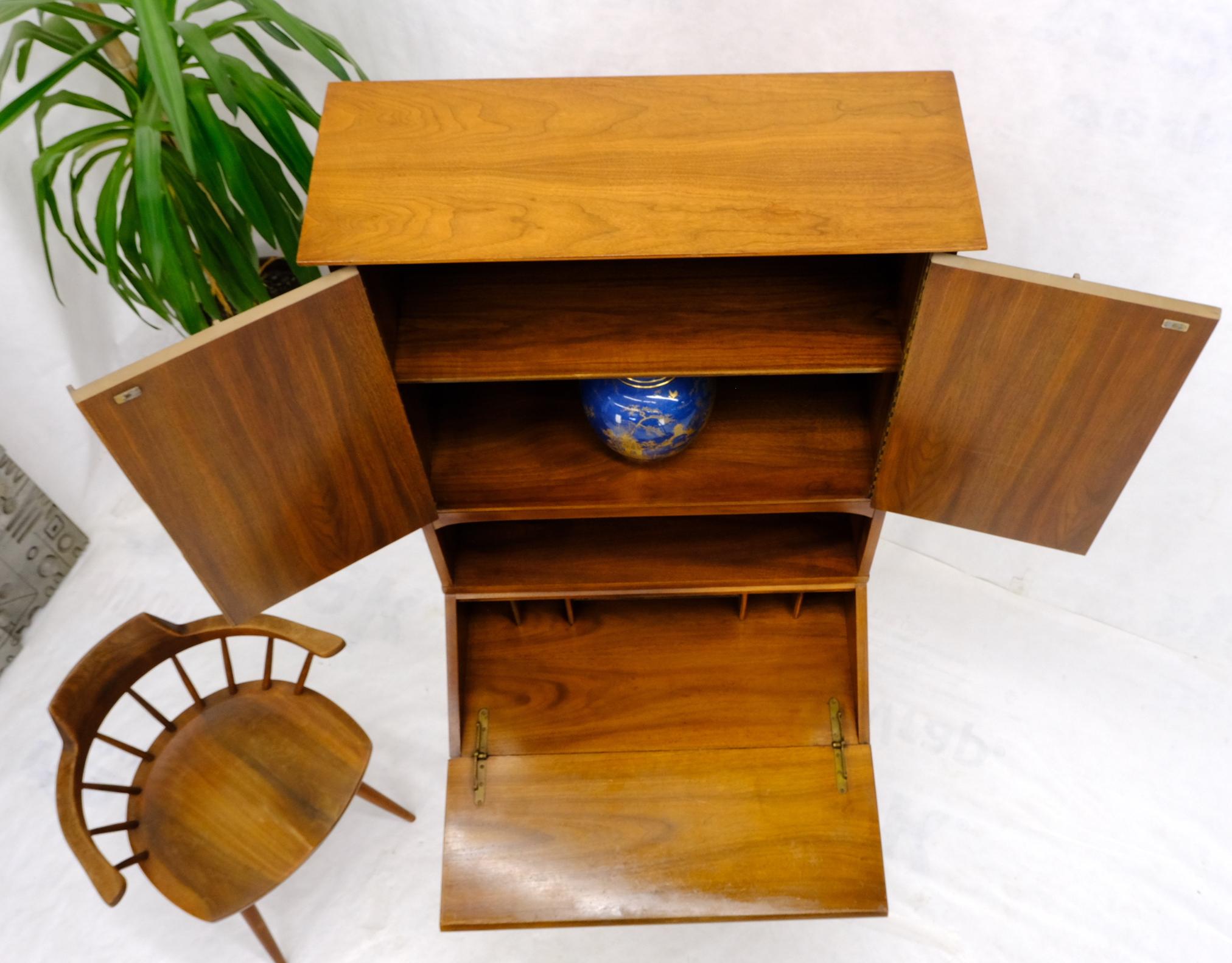Tall Walnut Mid-Century Modern Drop Front Secretary Desk Bookcase at ...
