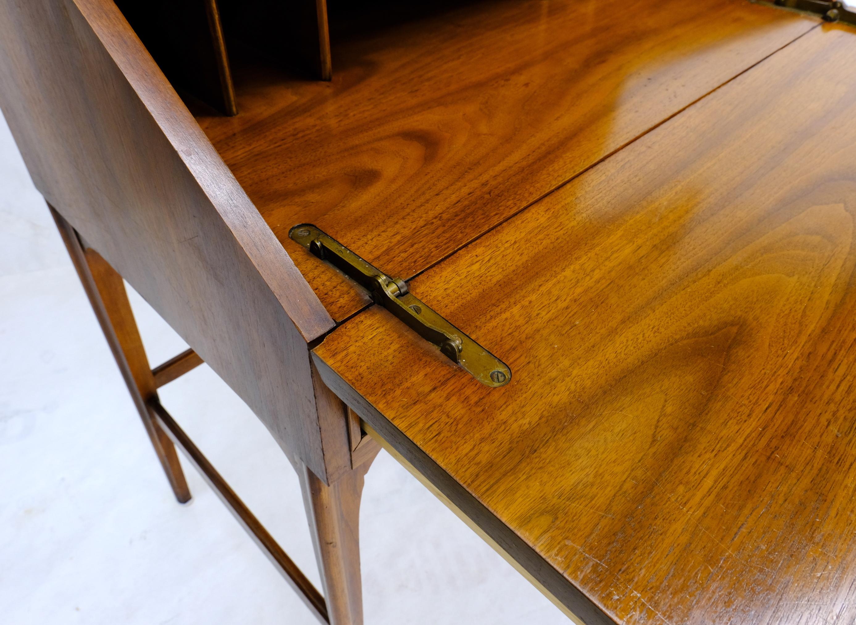 Tall Walnut Mid-Century Modern Drop Front Secretary Desk Bookcase at ...