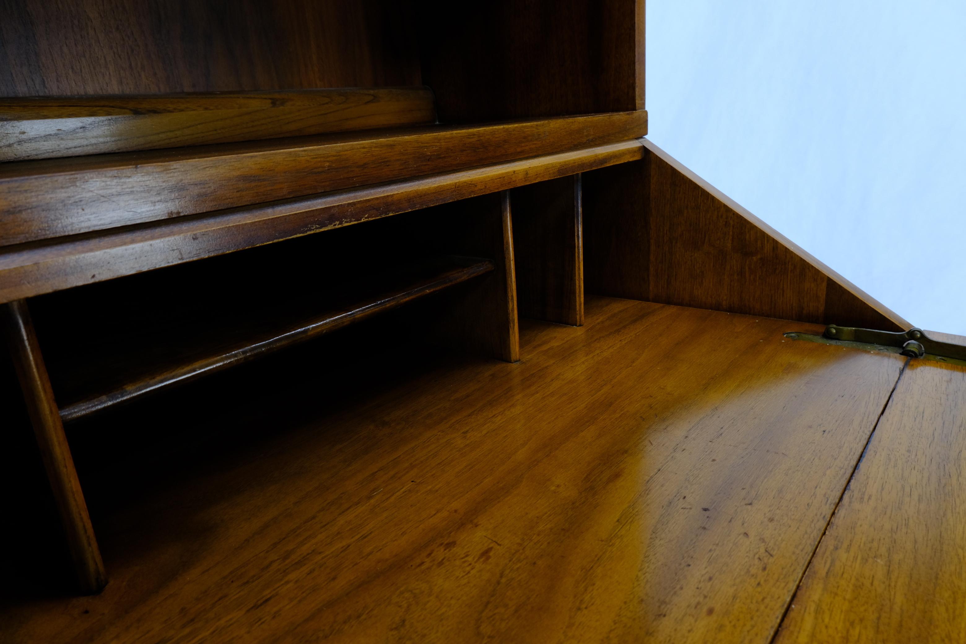Tall Walnut Mid-Century Modern Drop Front Secretary Desk Bookcase at ...