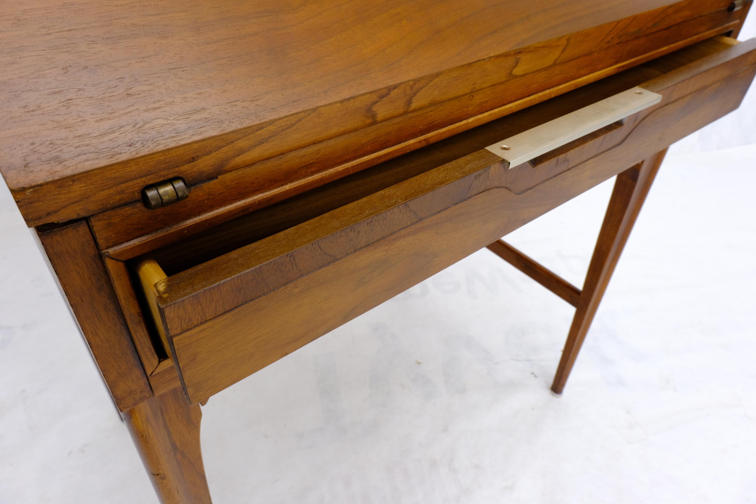 Tall Walnut Mid-Century Modern Drop Front Secretary Desk Bookcase at ...
