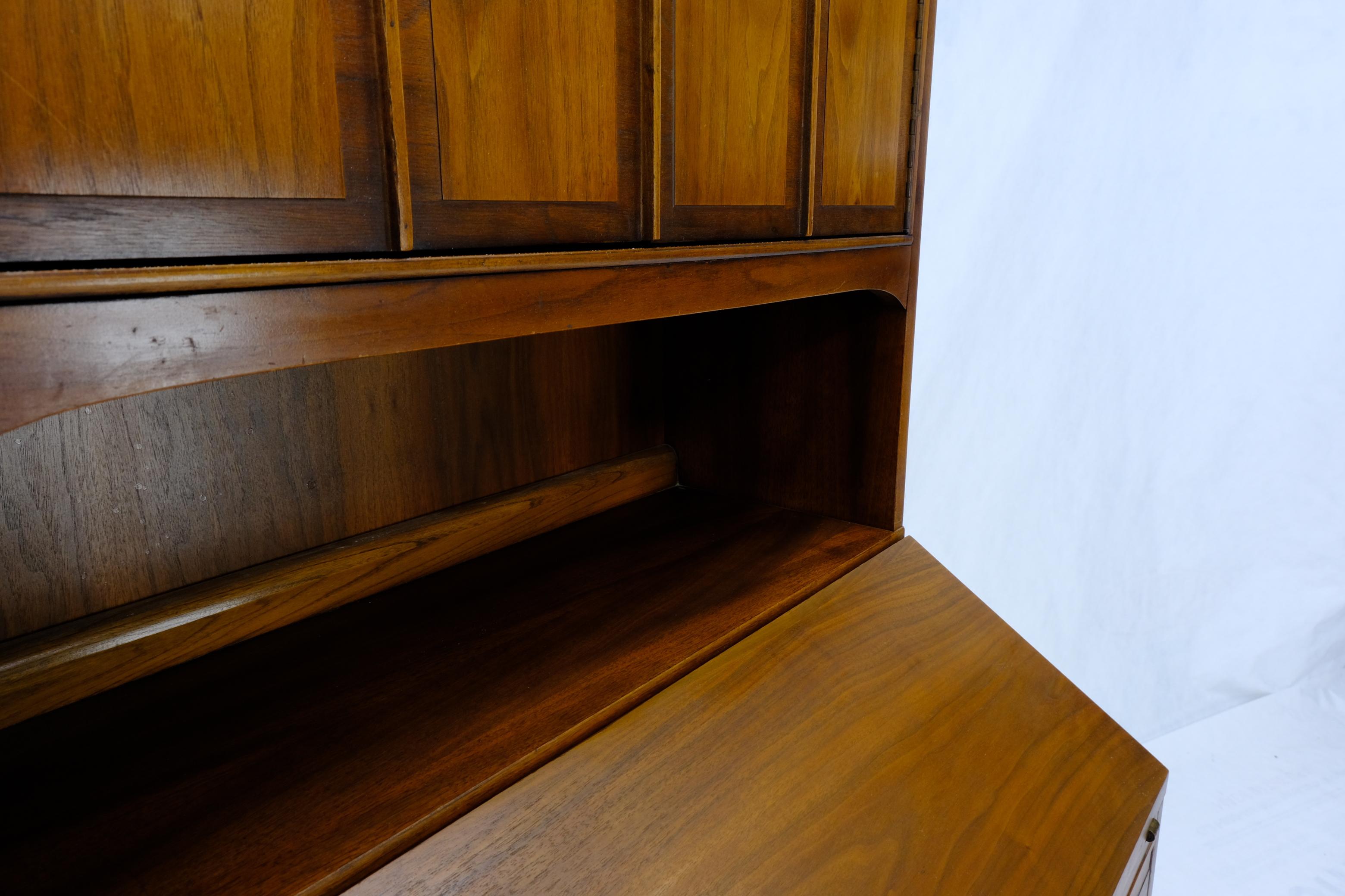 Tall Walnut Mid-Century Modern Drop Front Secretary Desk Bookcase at ...