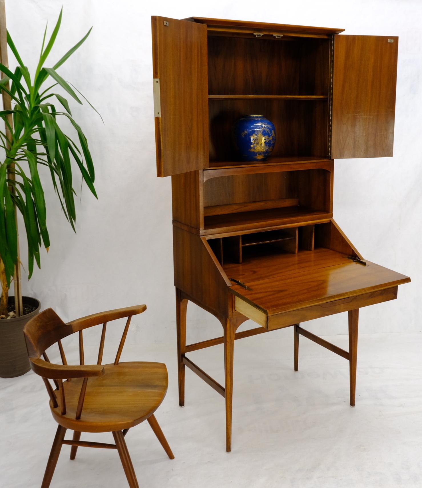 Tall Walnut Mid-Century Modern Drop Front Secretary Desk Bookcase at ...