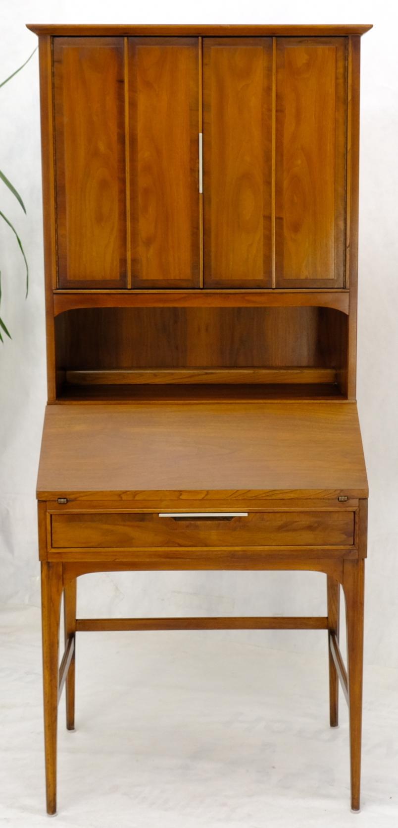 Tall Walnut Mid-Century Modern Drop Front Secretary Desk Bookcase at ...