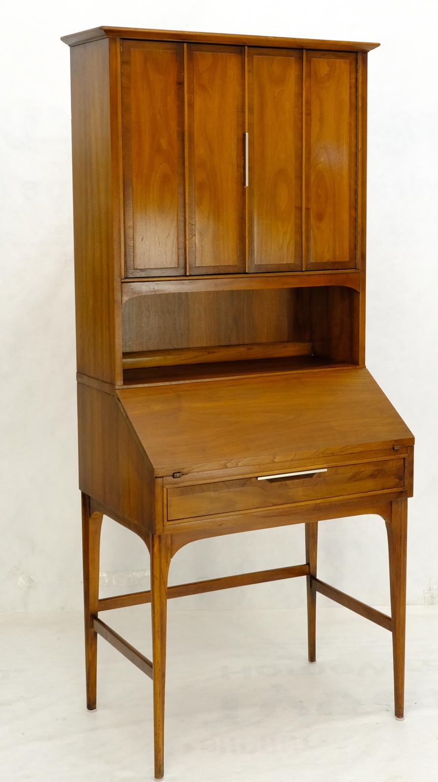 Tall Walnut Mid-Century Modern Drop Front Secretary Desk Bookcase at ...