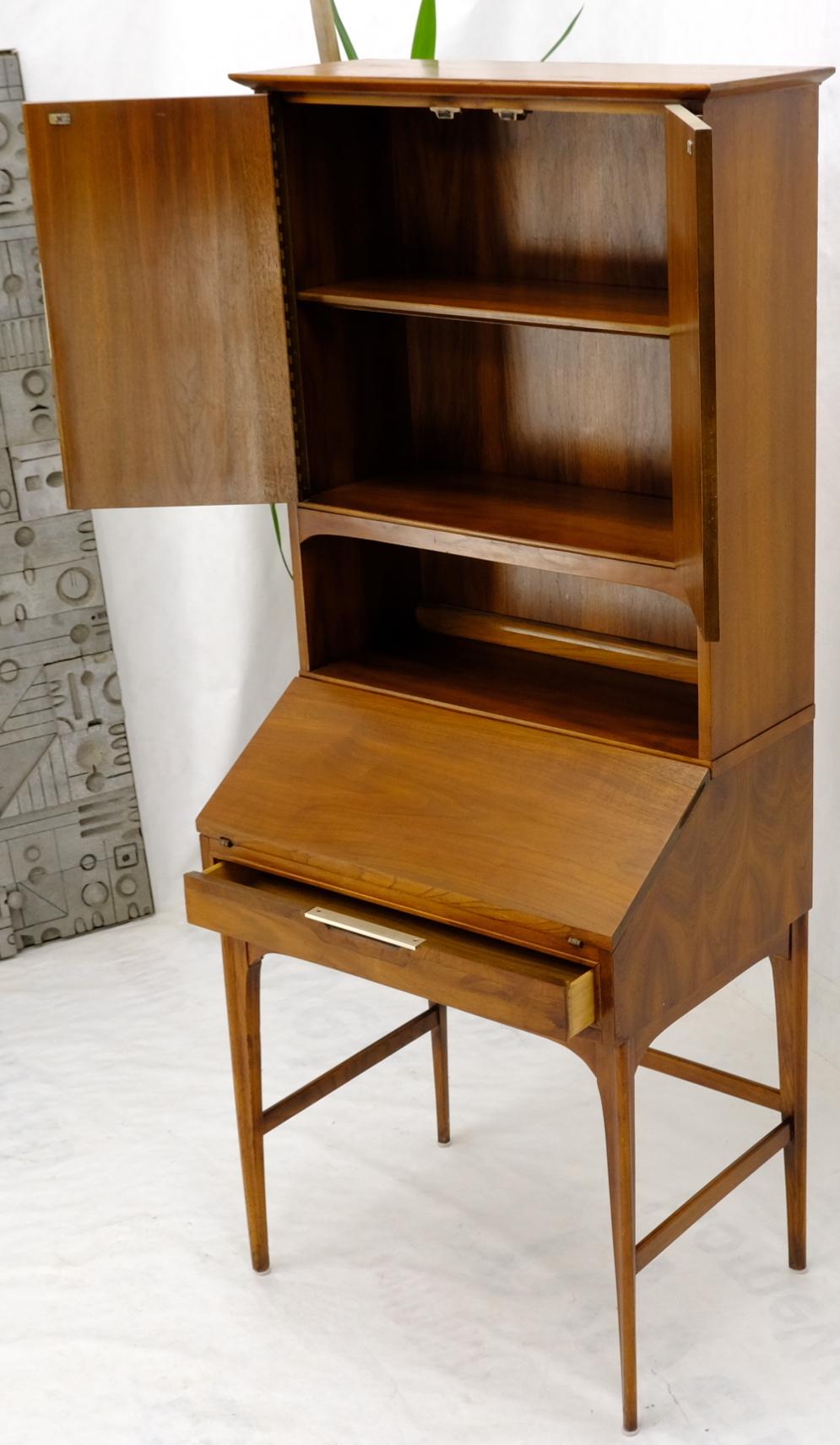 Tall Walnut Mid-Century Modern Drop Front Secretary Desk Bookcase at ...