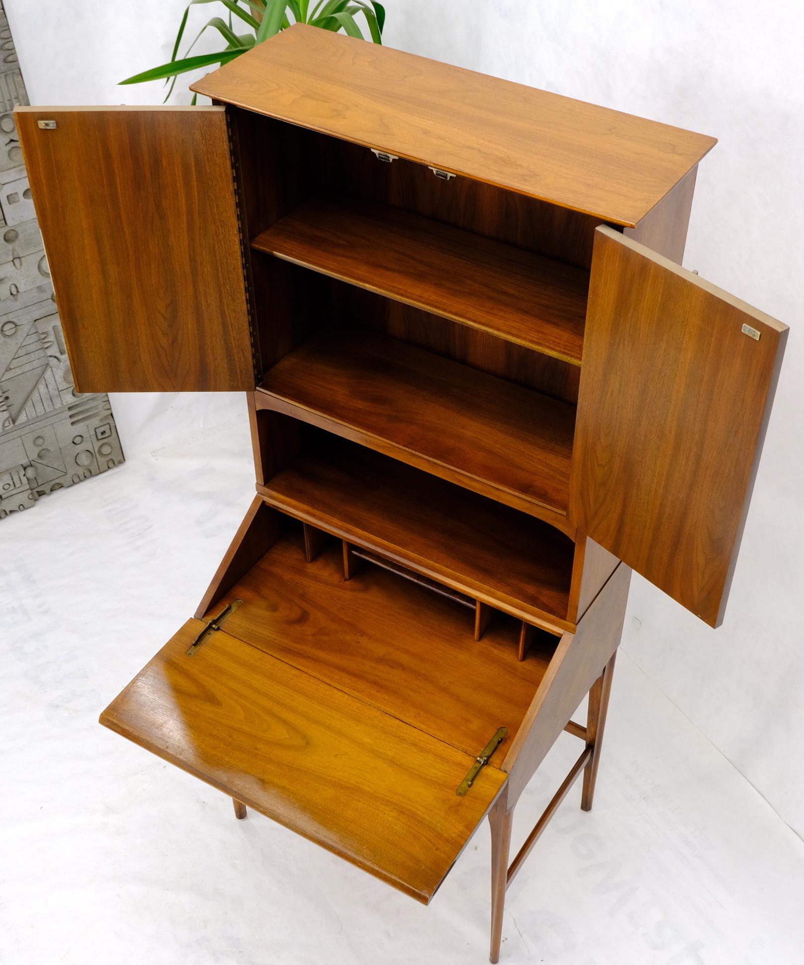 Tall Walnut Mid-Century Modern Drop Front Secretary Desk Bookcase at ...