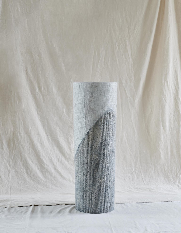 Tall White and Grey Crushed Limestone and Paper Composite Vessel by ...