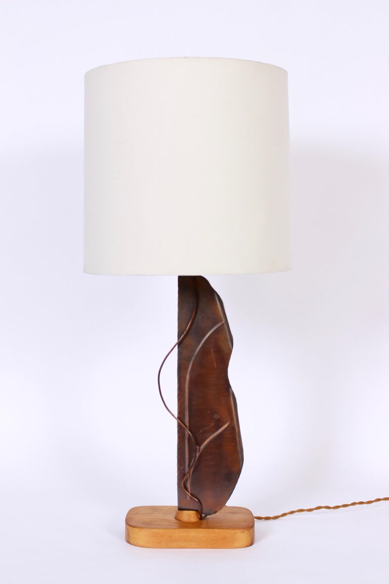 Tall Yasha Heifetz Abstract Copper and Bleached Mahogany Table Lamp ...