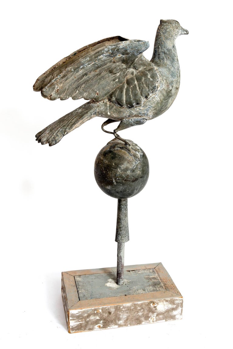 Tall Zinc Bird on a Sphere with a Stand at 1stDibs