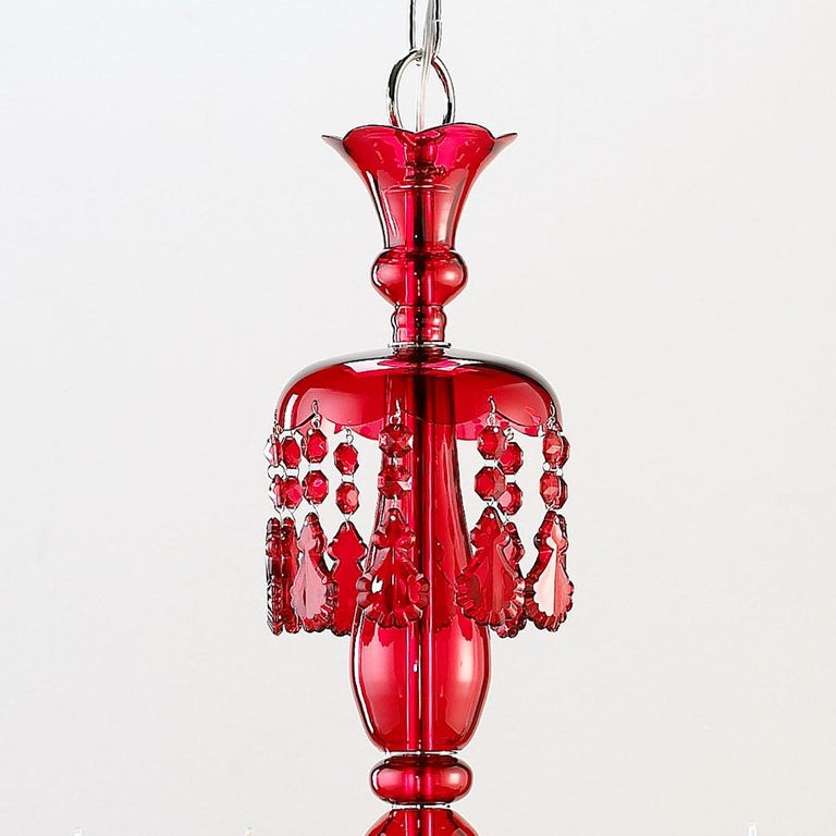 Tamara Red Chandelier in Handblown Glass For Sale at 1stDibs