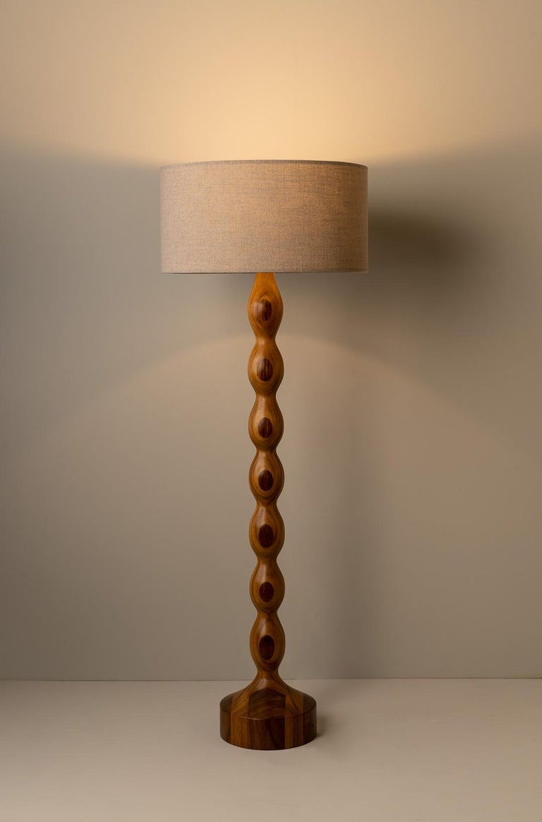 Tamarindo Floor Lamp Im W/Twisted Parota Wood, Fiberglass Shade, Made ...