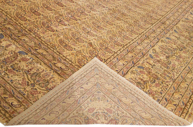 Tan Antique Kerman Handmade Allover Pattern Persian Wool Rug For Sale ...