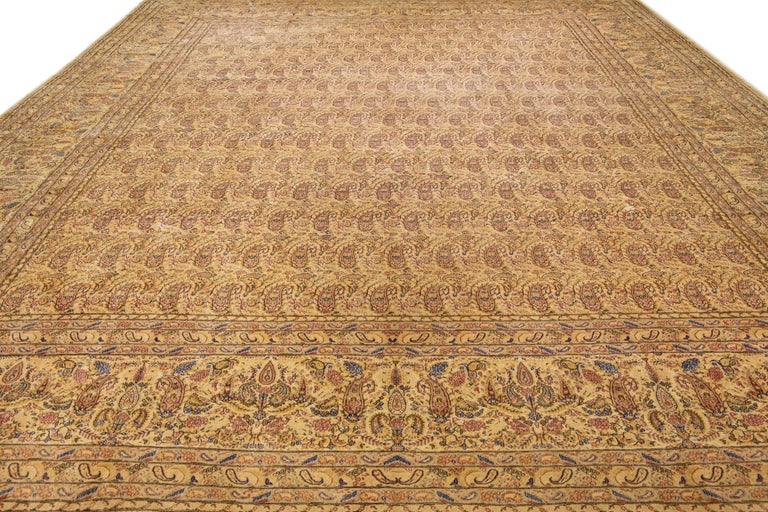 Tan Antique Kerman Handmade Allover Pattern Persian Wool Rug For Sale ...
