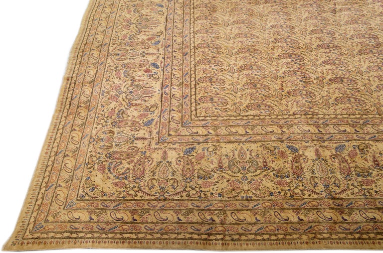 Tan Antique Kerman Handmade Allover Pattern Persian Wool Rug For Sale ...