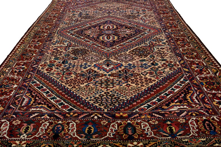 Tan Handmade Persian Bakhtiari Wool Rug With Medallion Design For Sale ...