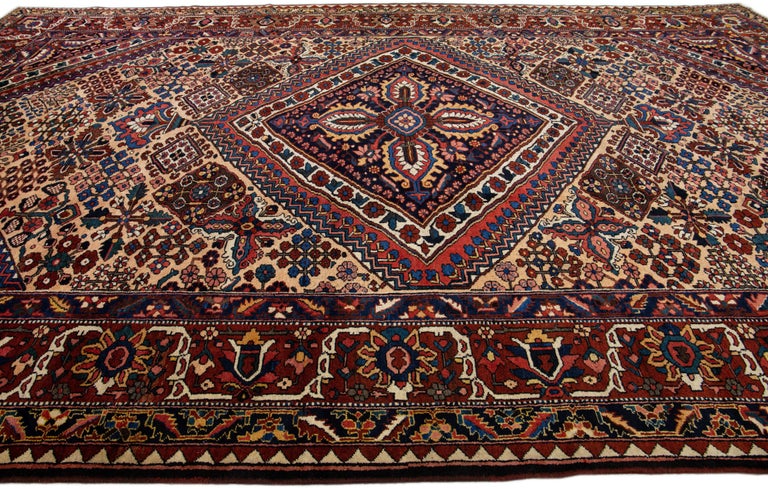 Tan Handmade Persian Bakhtiari Wool Rug With Medallion Design For Sale ...