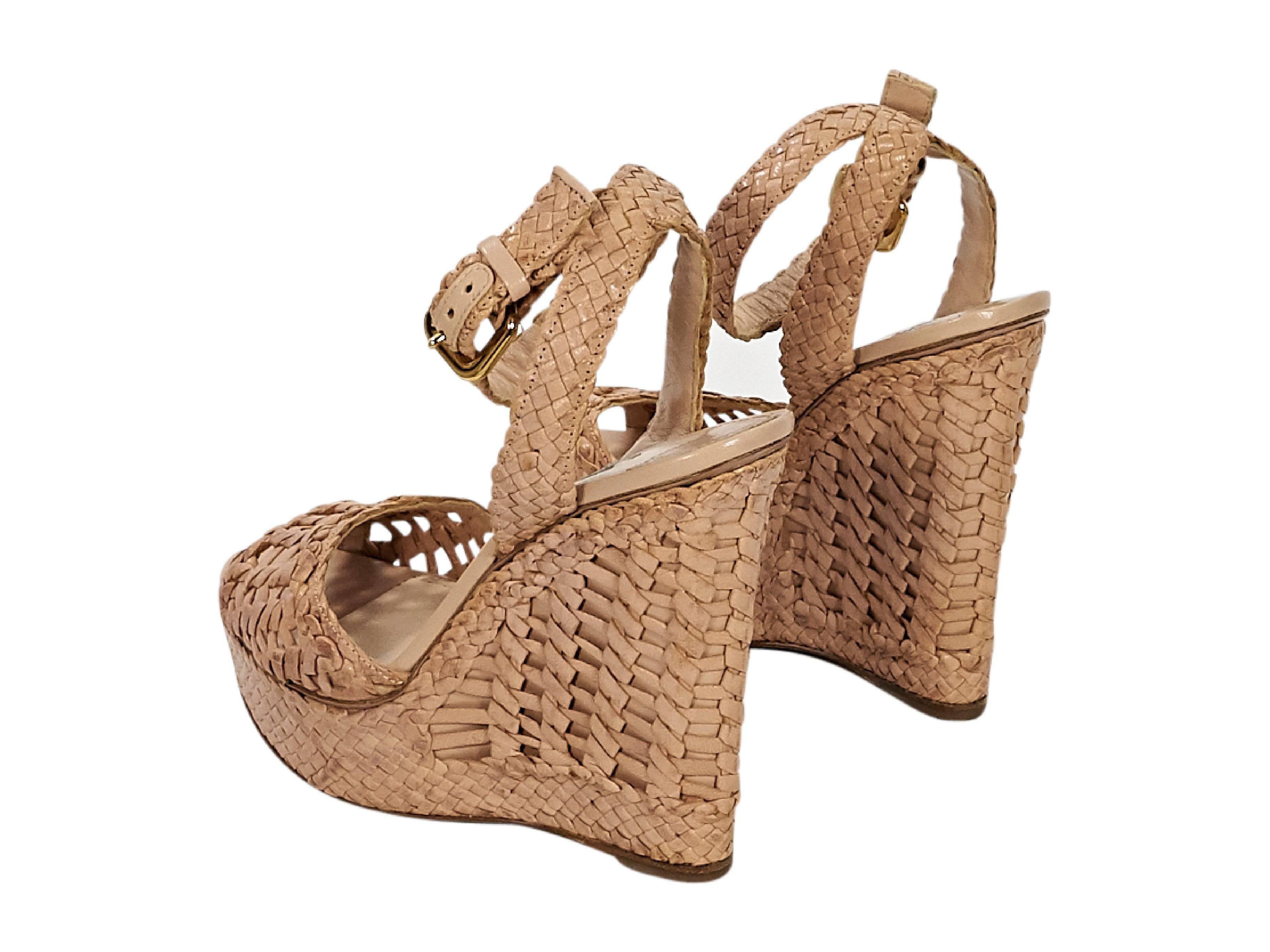 Tan Prada Woven Leather Wedge Sandals For Sale at 1stDibs | tan leather ...