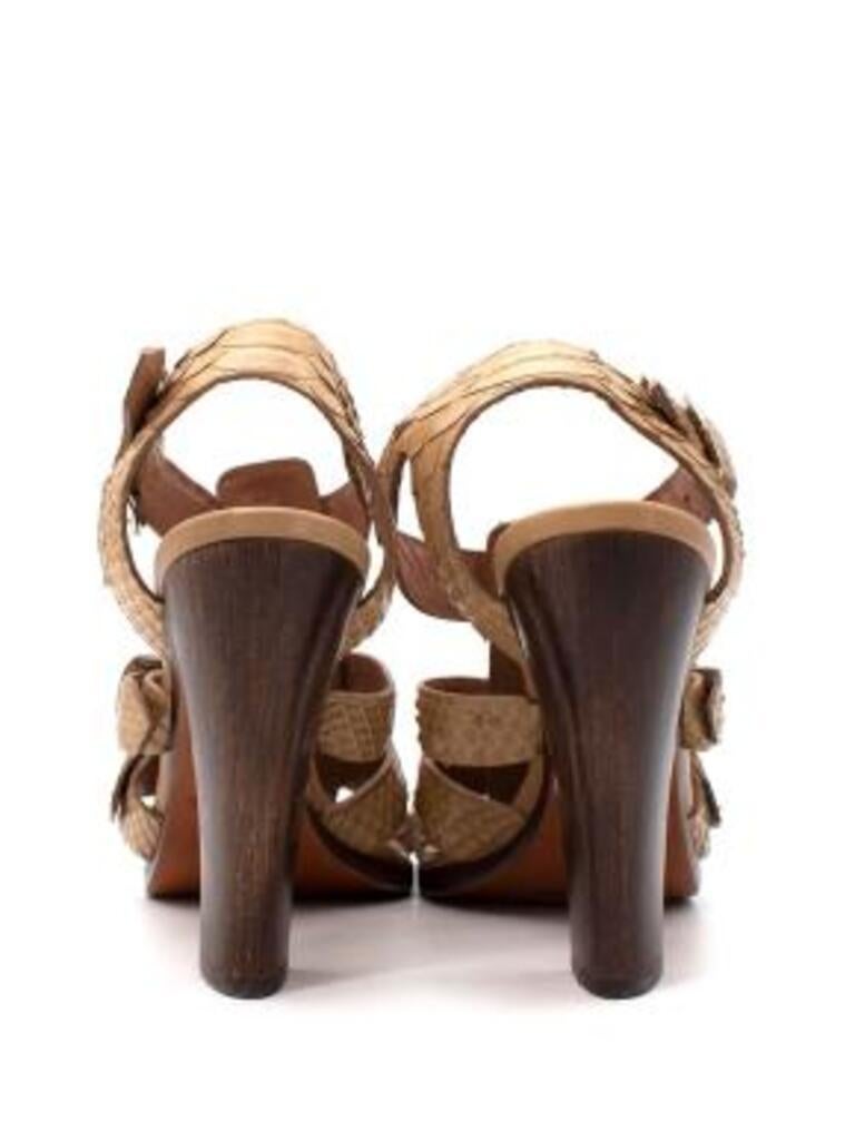 Tan snakeskin block heeled sandals For Sale at 1stDibs