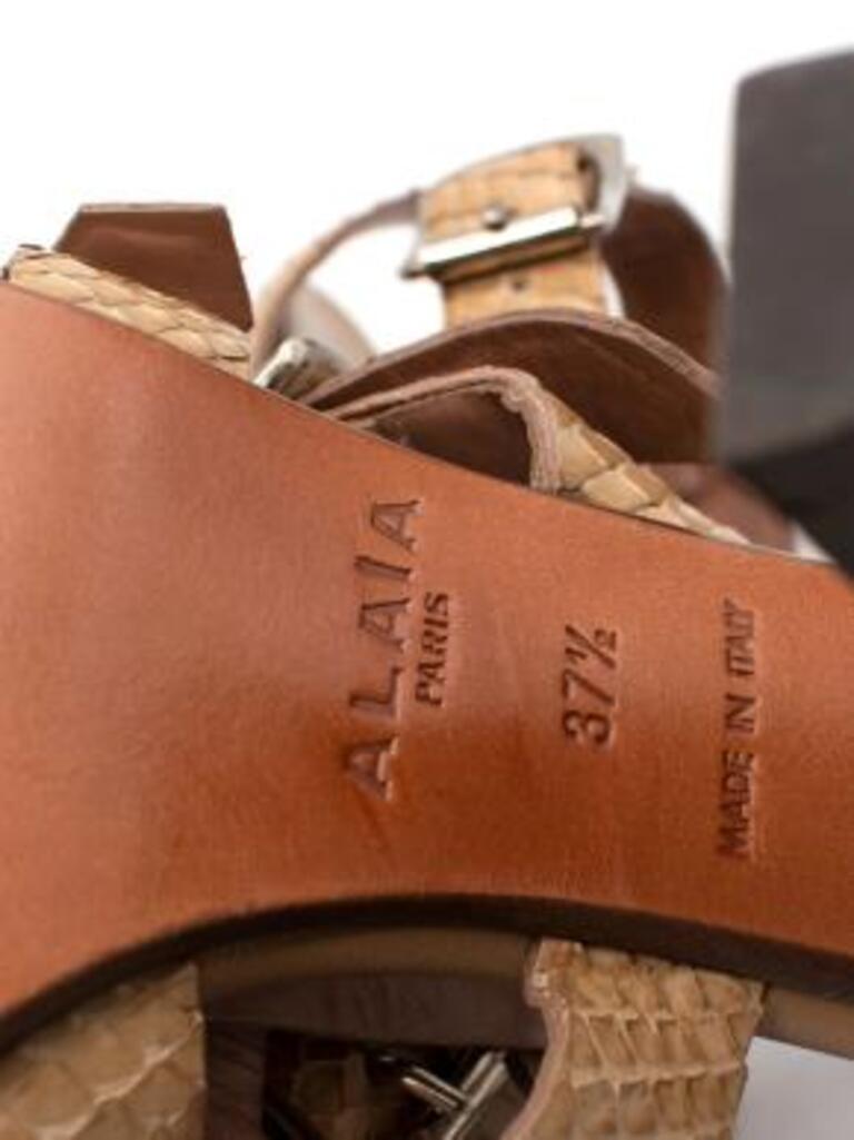 Tan snakeskin block heeled sandals For Sale at 1stDibs
