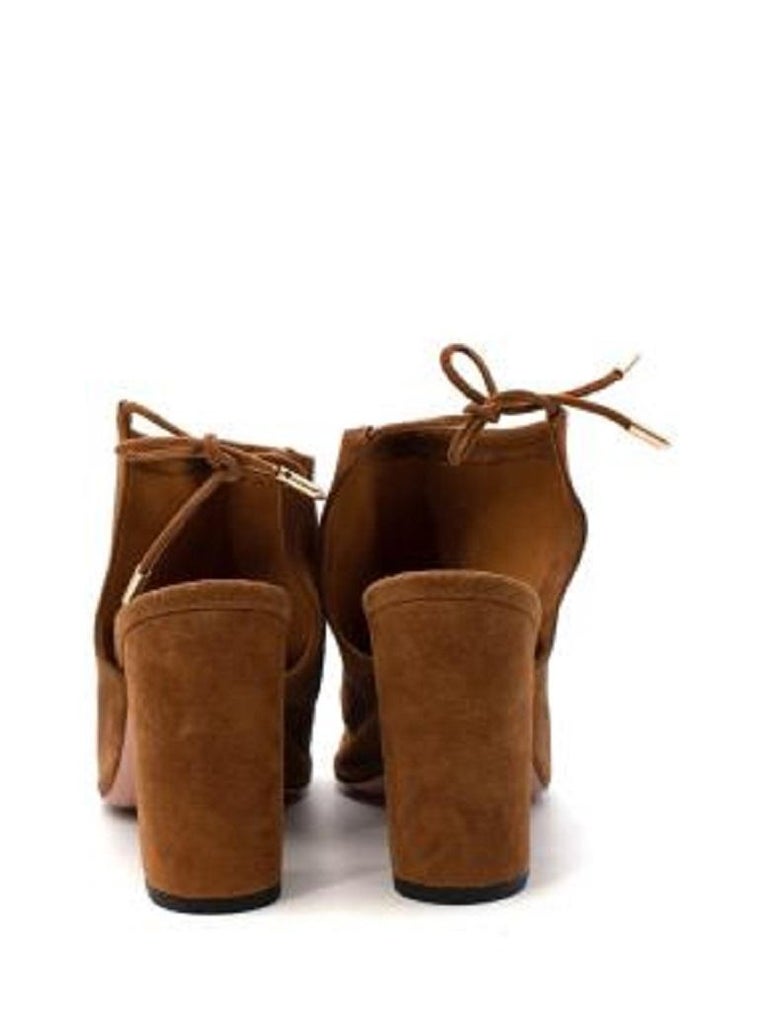 Aquazzura Tan Suede Peep Toe Heeled Sandals For Sale at 1stDibs