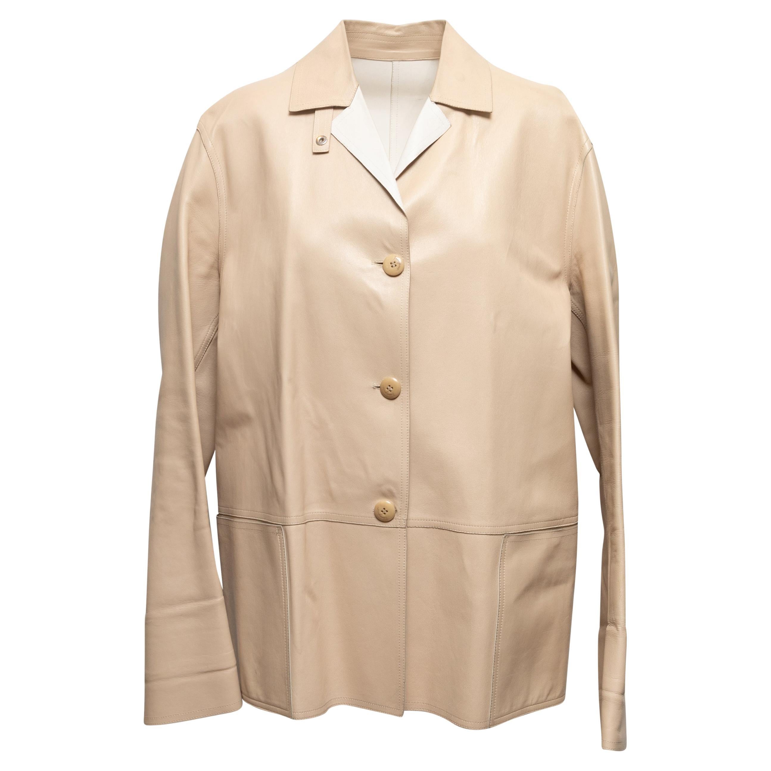 Tan and White Salvatore Ferragamo Reversible Leather Jacket For Sale at ...