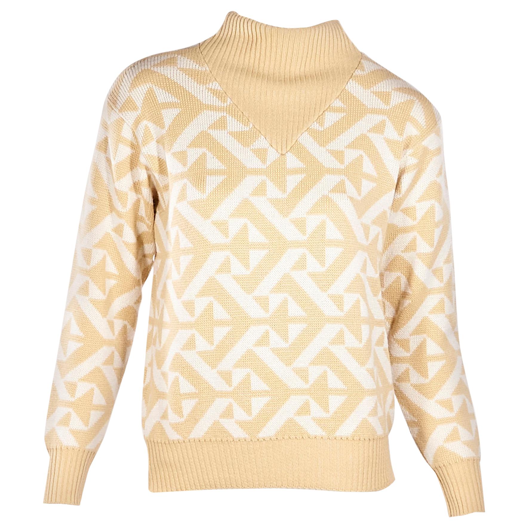 Tan and White Vintage Courreges Knit Sweater at 1stDibs