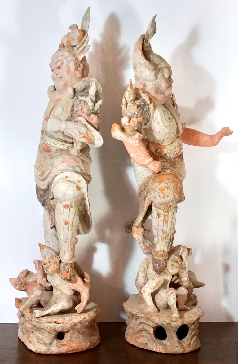 Tang Dynasty Painted Terracotta Lokapala Sculptures For Sale at 1stDibs