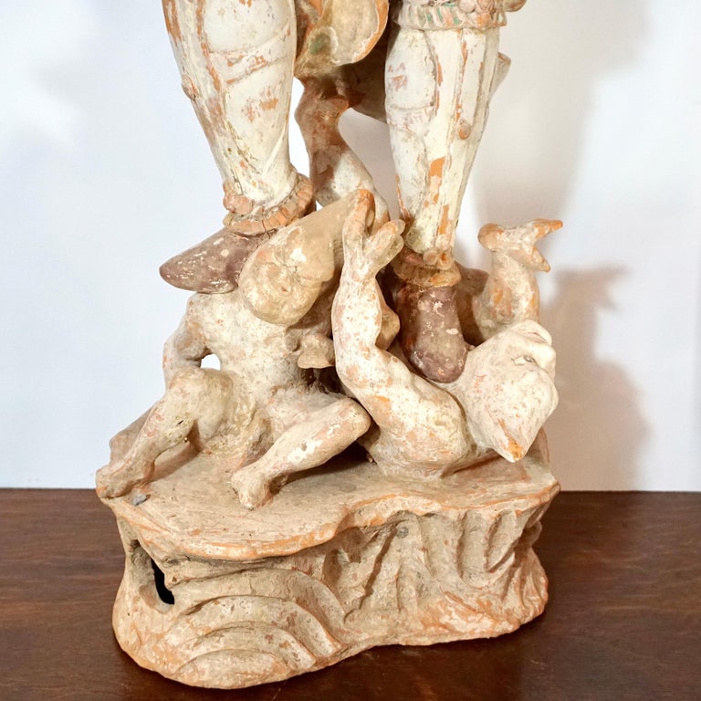 Tang Dynasty Painted Terracotta Lokapala Sculptures For Sale at 1stDibs