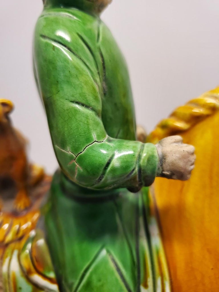 Tang Style Sencai Glazed Funerary or Tomb Pottery, Hunter on Horse with ...